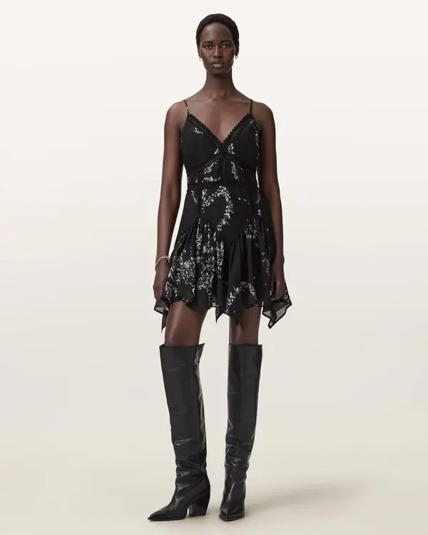 ALLSAINTS Zia Asymmetric Mini Dress - Black