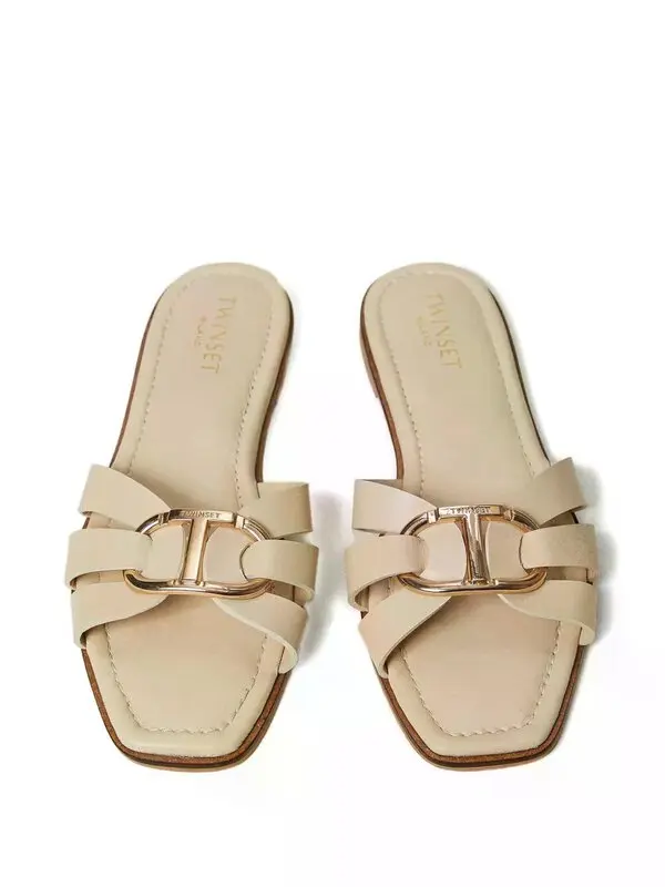 TWINSET Logo-buckle Slides - Neutrals