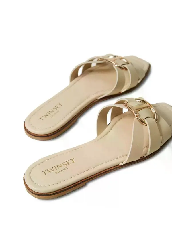TWINSET Logo-buckle Slides - Neutrals
