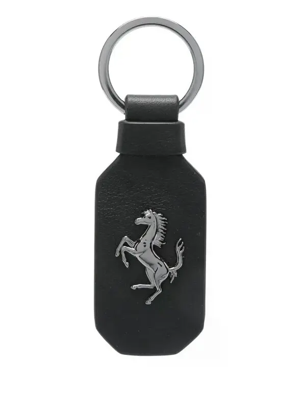 FERRARI Prancing Horse Leather Keyring - Black