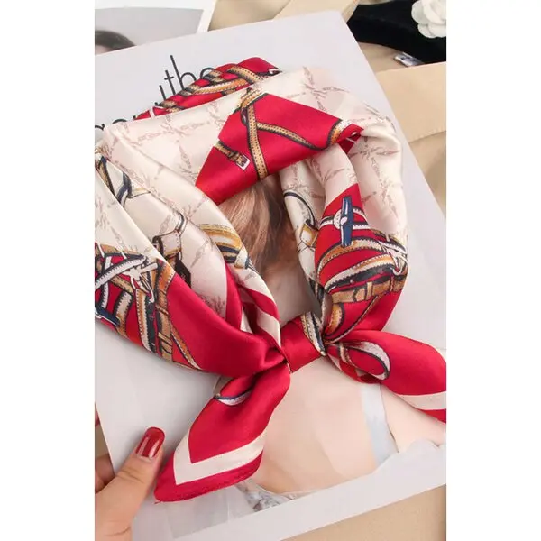 SILKSILKY Pure Silk Diversity Pattern Square Scarf - Darkred