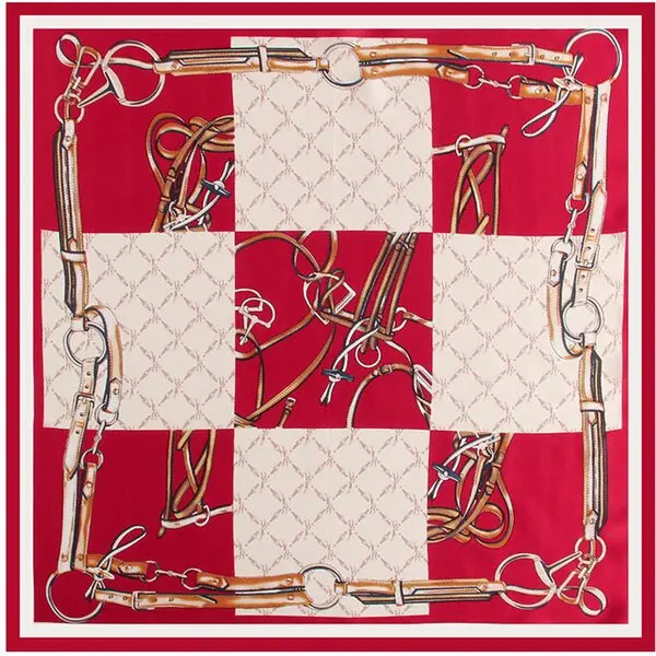 SILKSILKY Pure Silk Diversity Pattern Square Scarf - Darkred
