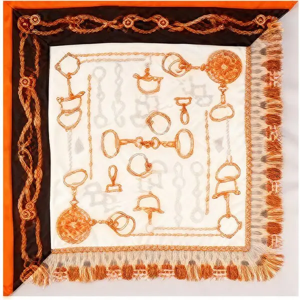 SILKSILKY Pure Silk Diversity Pattern Square Scarf - Golden