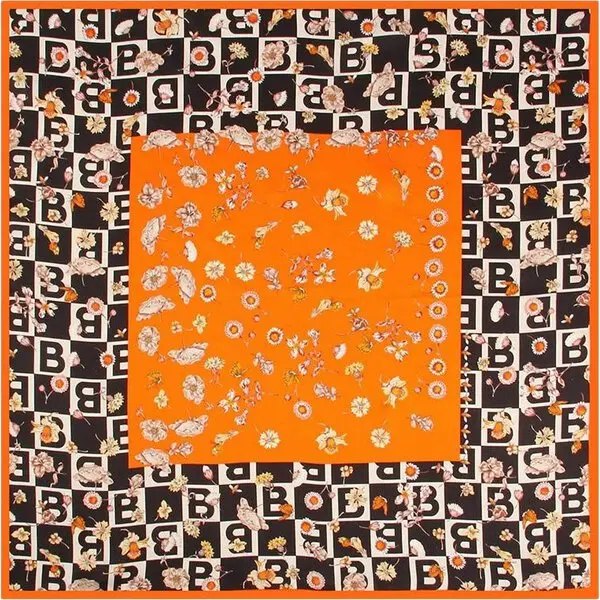 SILKSILKY Pure Silk Printed Designer Square Scarf - Orange