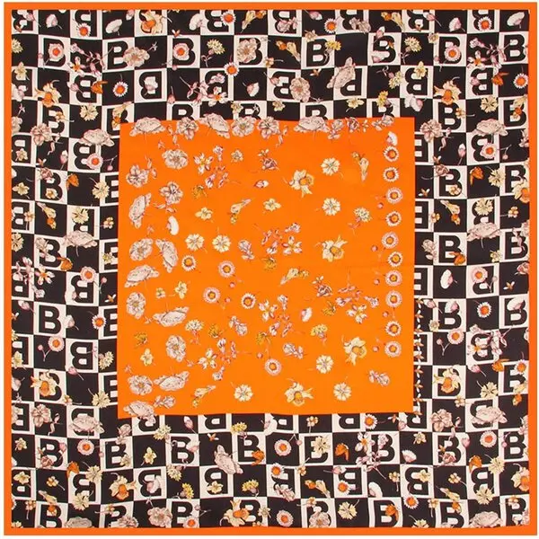 SILKSILKY Pure Silk Diversity Pattern Square Scarf - Orange