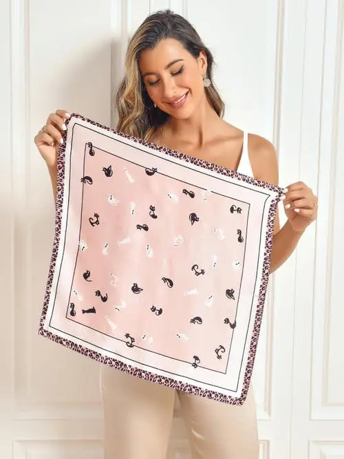 SILKSILKY Pure Silk Diversity Pattern Square Scarf - Pink