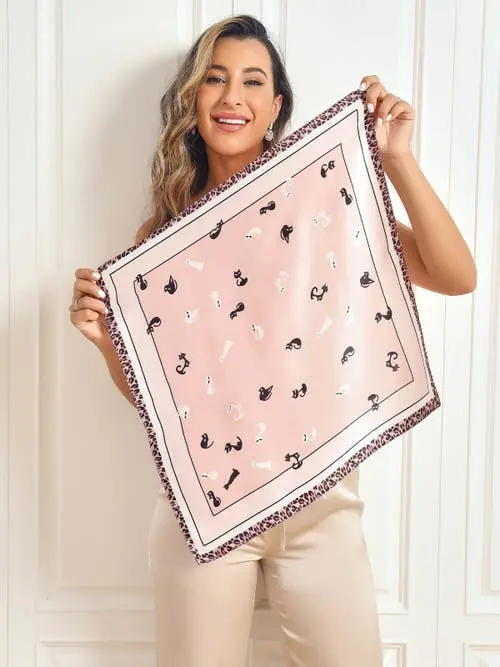 SILKSILKY Pure Silk Diversity Pattern Square Scarf - Pink