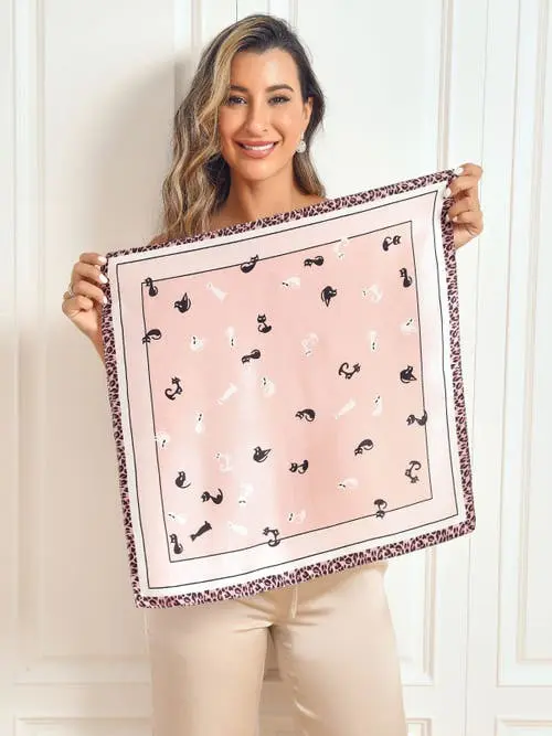 SILKSILKY Pure Silk Diversity Pattern Square Scarf - Pink