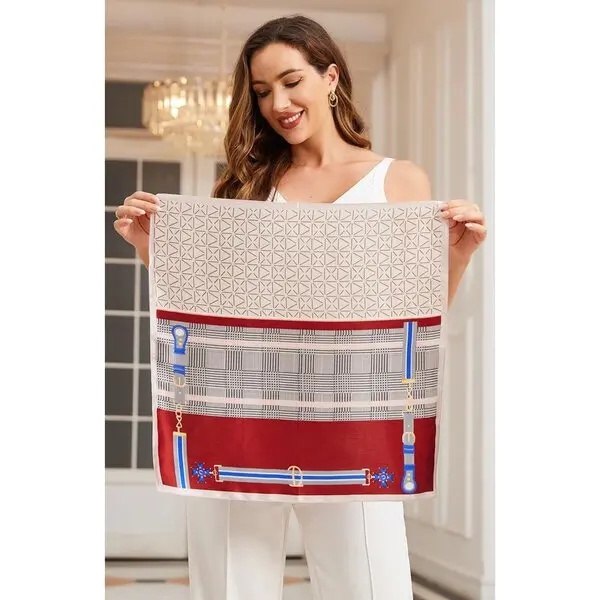 SILKSILKY Pure Silk Diversity Pattern Square Scarf - Wine