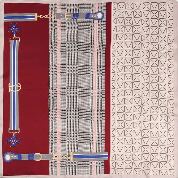SILKSILKY Pure Silk Diversity Pattern Square Scarf - Wine
