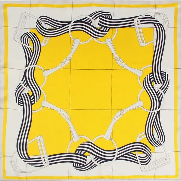 SILKSILKY Pure Silk Diversity Pattern Square Scarf - Yellow