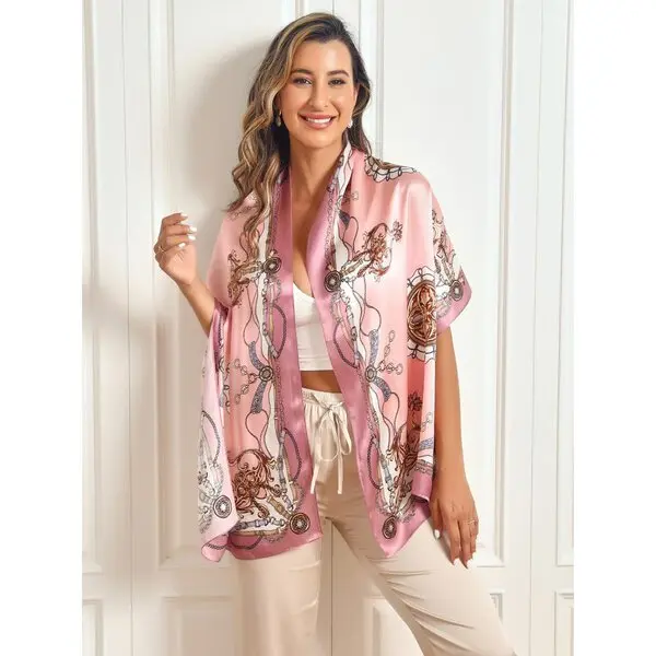 SILKSILKY Silk Printed Rectangular Long Stole Scarf - Pink