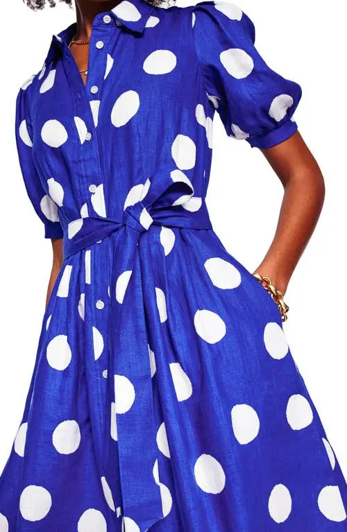 Boden Alexa Polka Dot Linen Shirtdress In Blue - 60% Off | Editorialist