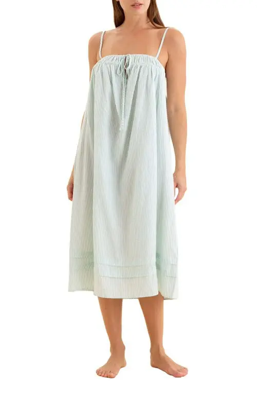 PAPINELLE Sabine Seersucker Stripe Cotton Blend Nightgown - Eggshell / White Stripe