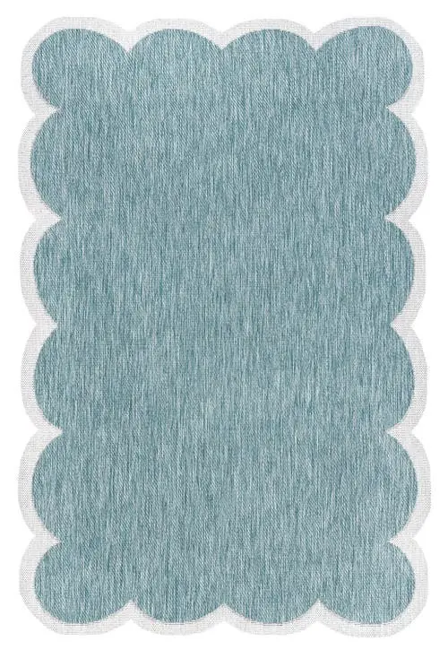 JONATHAN Y Alice Classic Cottage Two-tone Scalloped Indoor/outdoor Shaped Area Rug - Turquoise/cream