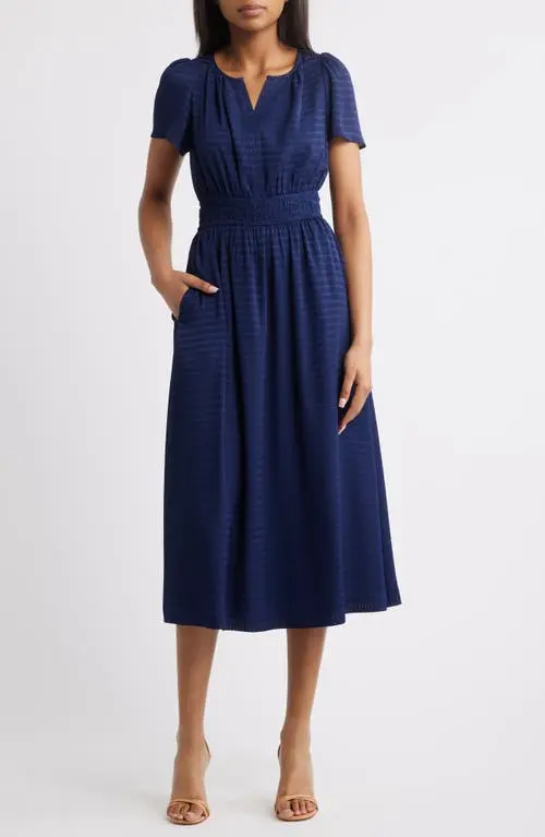 Anne Klein Patio Tonal Stripe Midi Dress In Distant Mountain - 30% Off |  Editorialist
