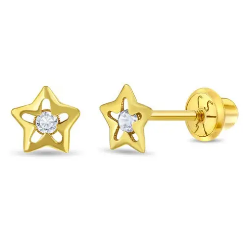 IN SEASON JEWELRY 14k Yellow Cubic Zirconia Star Stud Earrings - Gold