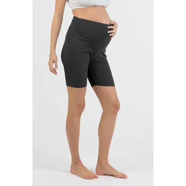 ANGEL MATERNITY Ribbed High-waisted Maternity Bike Shorts - Black