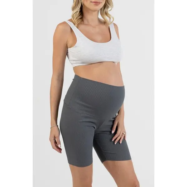 ANGEL MATERNITY Ribbed High-waisted Maternity Bike Shorts - Grey