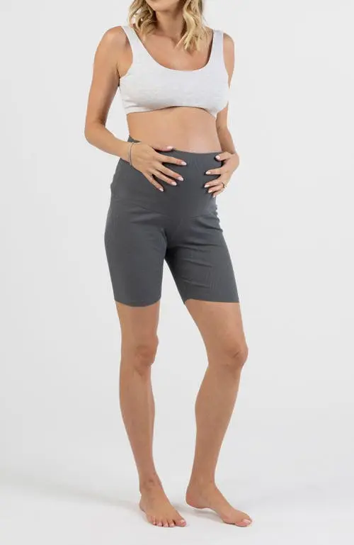 ANGEL MATERNITY Ribbed High-waisted Maternity Bike Shorts - Grey
