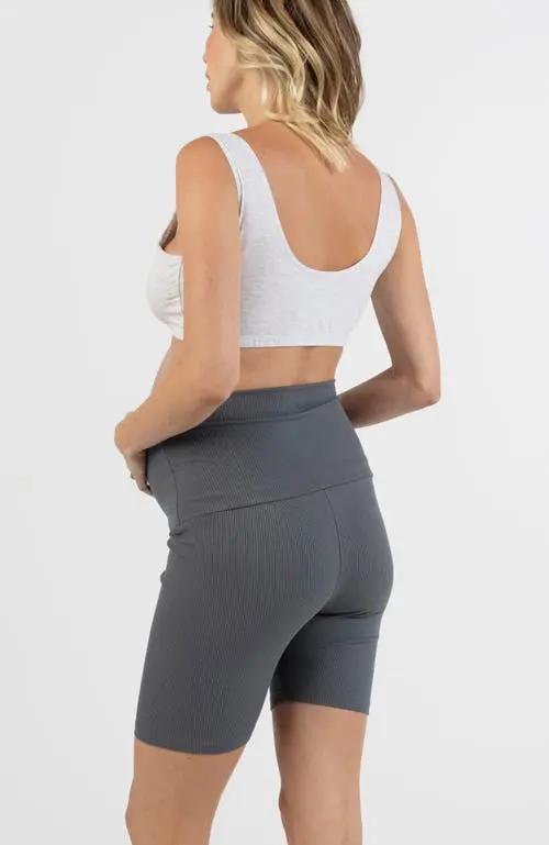 ANGEL MATERNITY Ribbed High-waisted Maternity Bike Shorts - Grey