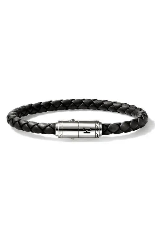 John Hardy Woven Leather Bracelet - Silver/ Black