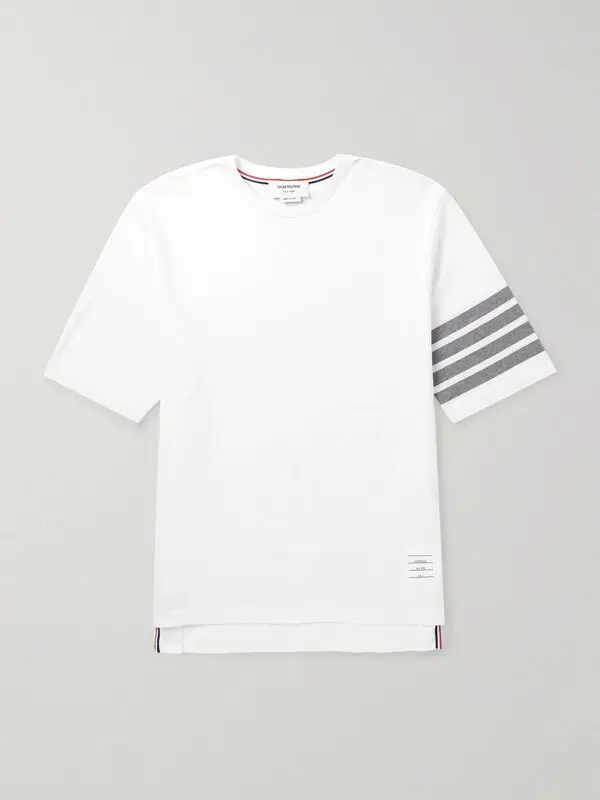 Thom Browne Logo-appliquéd Striped Cotton-jersey T-shirt - White