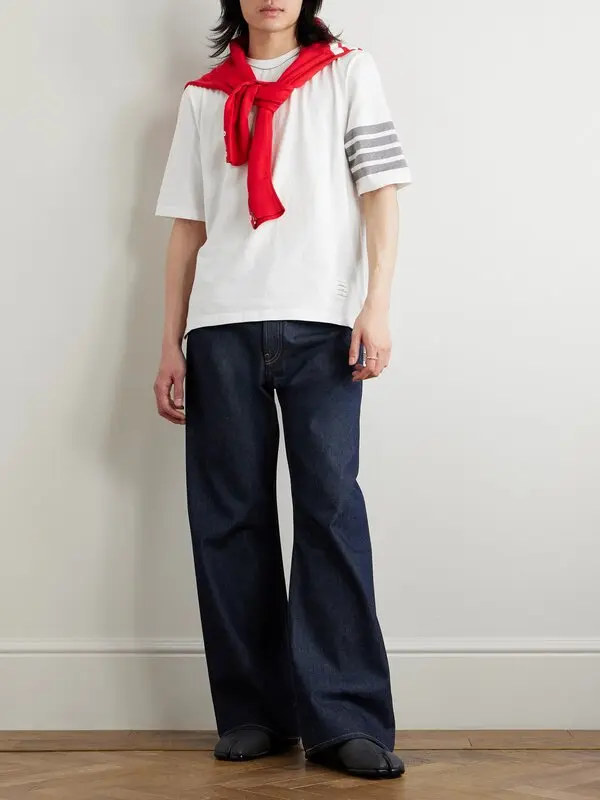 Thom Browne Logo-appliquéd Striped Cotton-jersey T-shirt