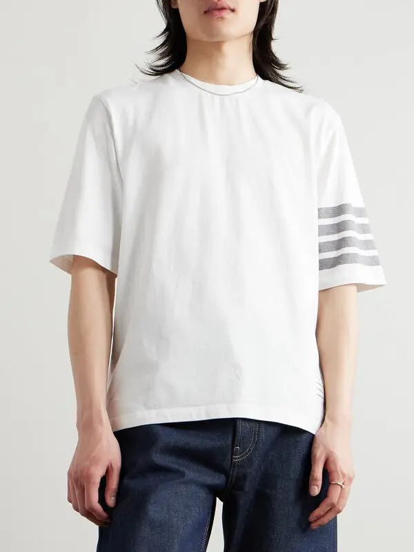 Thom Browne Logo-appliquéd Striped Cotton-jersey T-shirt