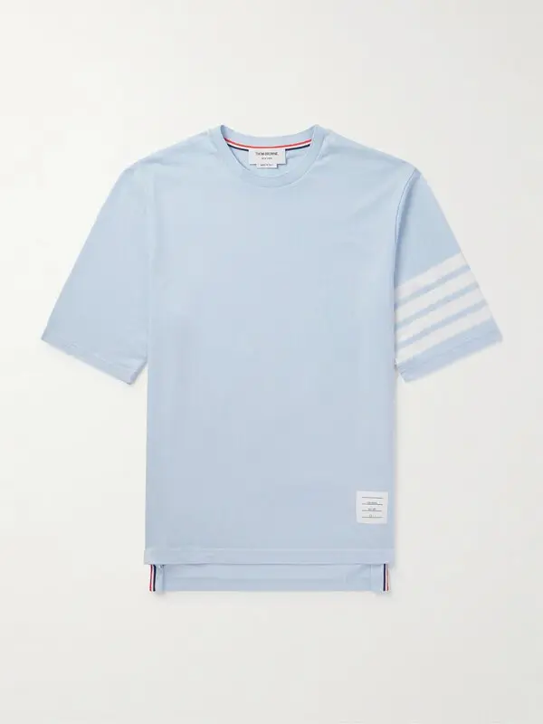 Thom Browne Logo-appliquéd Striped Cotton-jersey T-shirt - Blue