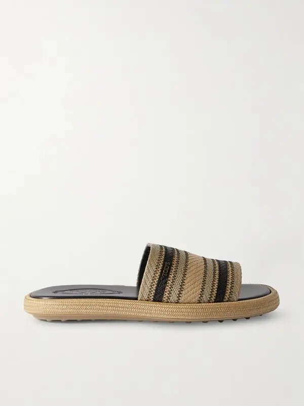 TOD'S Striped Raffia Slides - Neutrals
