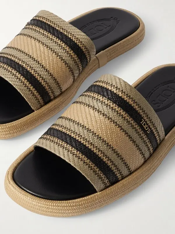 TOD'S Striped Raffia Slides - Neutrals