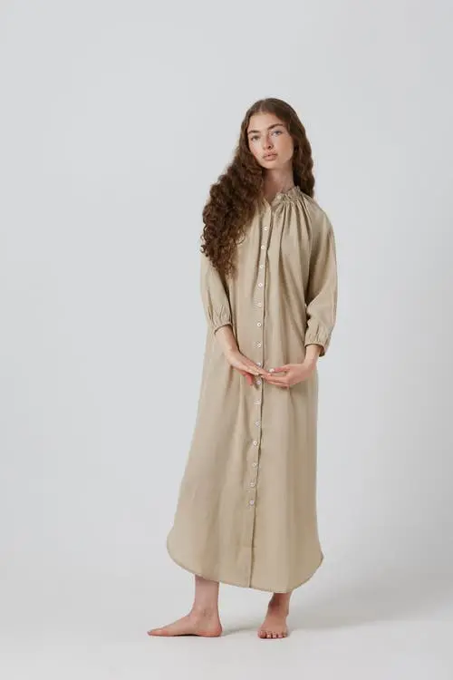 BY TESS COLLECTION Sophie Shirt Dress - Beige