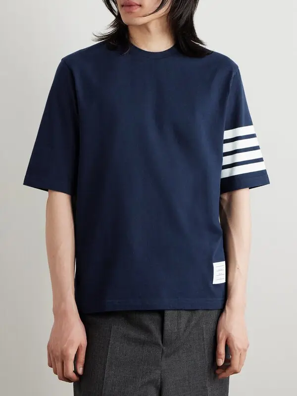 Thom Browne Logo-appliquéd Striped Cotton-jersey T-shirt - Blue