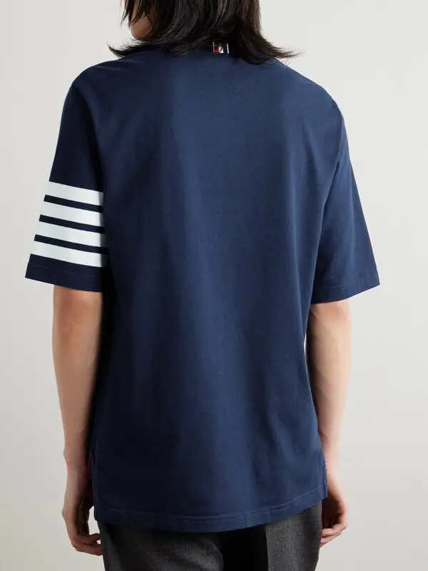 Thom Browne Logo-appliquéd Striped Cotton-jersey T-shirt - Blue