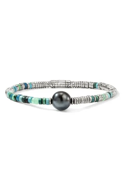 John Hardy Heishi Pearl & Bead Bracelet - Silver/ Turquoise
