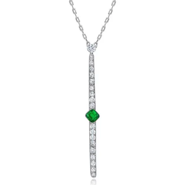 MINDI MOND Diamond And Emerald Bar Pendant Necklace - Platinum/ Diamond/ Emerald