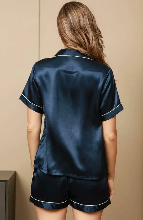 SILKSILKY Pure Silk Pajamas Short Pjs Set 2pcs - Darkblue