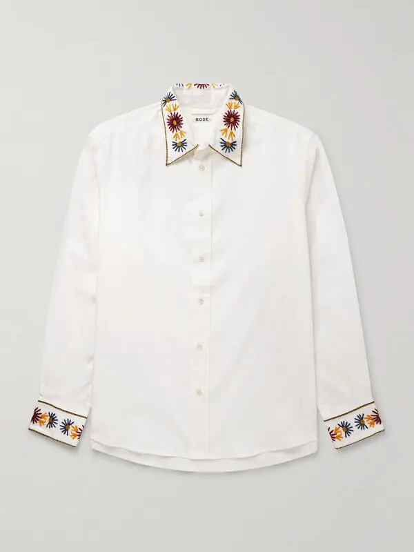 BODE Candyfloss Embroidered Cotton Oxford Shirt - White