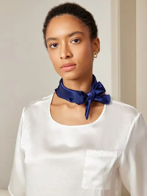 SILKSILKY Pure Silk Solid Color Square Scarf - Darkblue