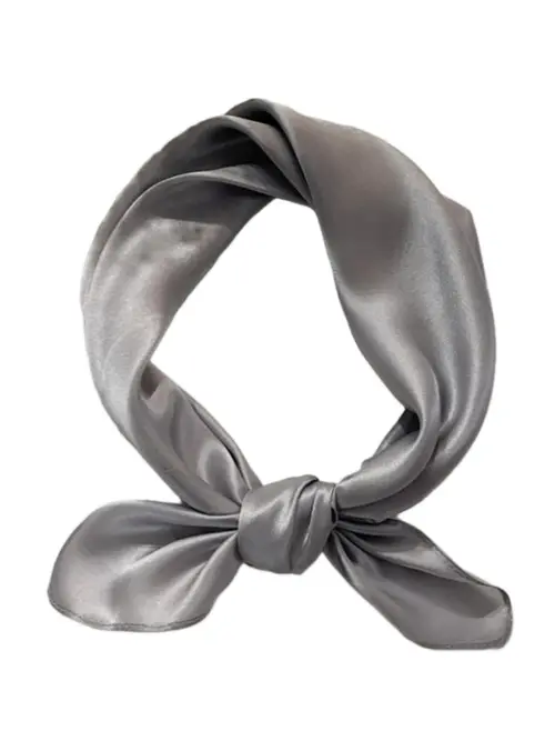 SILKSILKY Pure Silk Solid Color Square Scarf - Grey