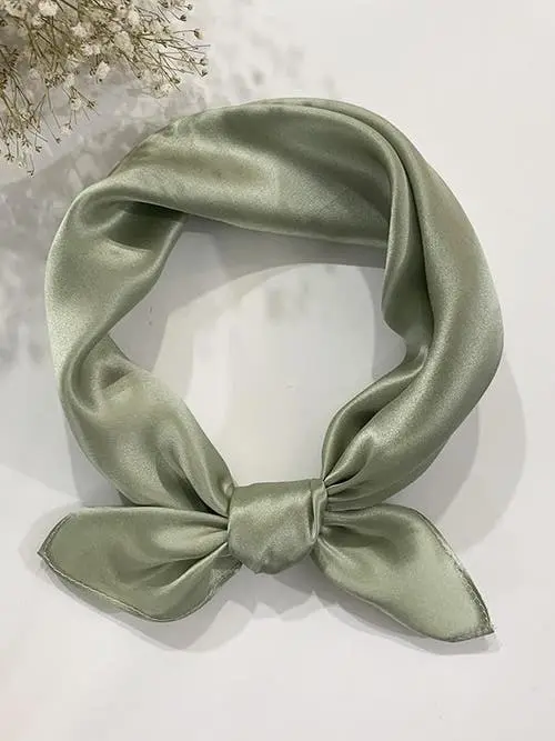 SILKSILKY Pure Silk Solid Color Square Scarf - Lightgreen