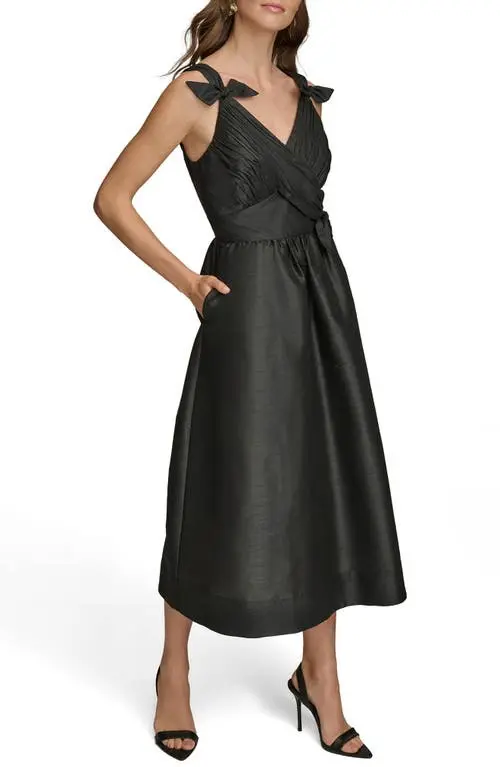 donna karan fit and flare cocktail dress Donna Karan Women's Mixed Media Midi Hi Low Dress in Black, Size Large