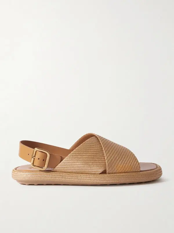 TOD'S Gomma Leather-trimmed Raffia Slingback Sandals - Neutrals