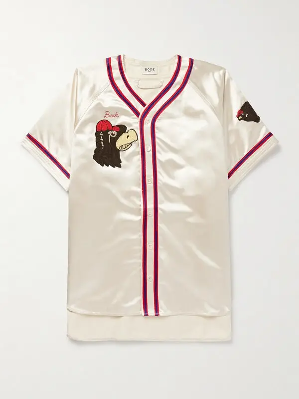 BODE Redtail Appliquéd Embroidered Satin Shirt - Neutrals