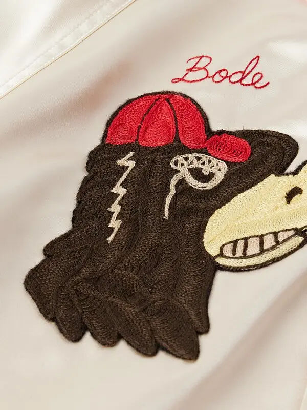 BODE Redtail Appliquéd Embroidered Satin Shirt - Neutrals