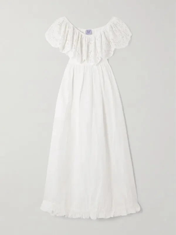 Thierry Colson Milos Ruffled Broderie Anglaise Maxi Dress - Neutrals