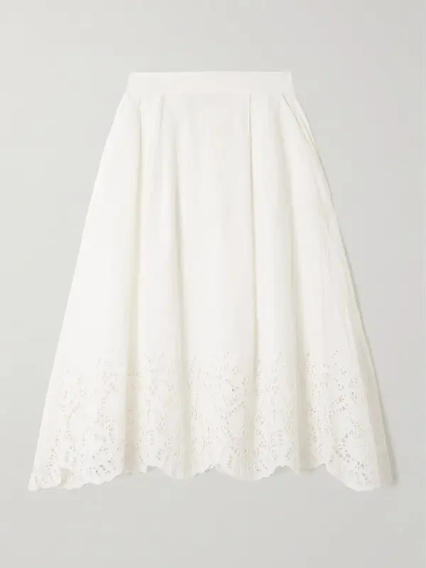 Thierry Colson Wynona Broderie Anglaise Midi Skirt - Neutrals