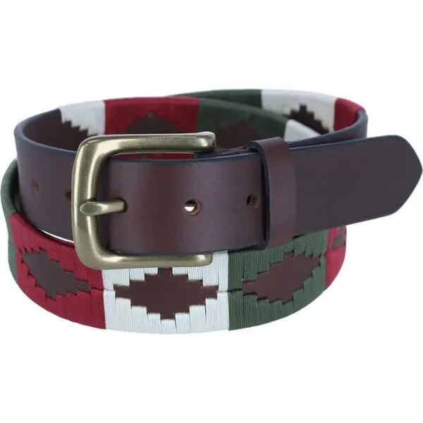 IBEX ENGLAND Hand-stitched Leather Polo Belt - Red/cream/green
