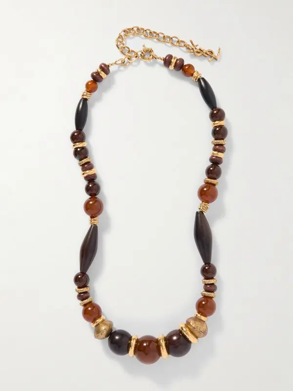 Saint Laurent Gold-tone And Resin Beaded Necklace - Brown